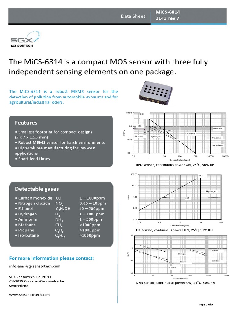 MiCS 6814 Datasheet | PDF | Resistor | Carbon Monoxide