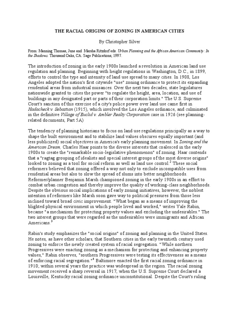 Racial Segregation as a Central Objective of Early Zoning Laws in the ...
