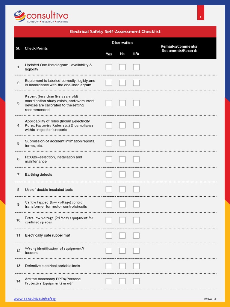 Consultivo Electrical Safety Checklist 160418 | PDF | Transformer | Force