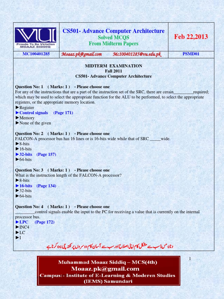 CS501-Mid Term Solved MCQs With References by Moaaz | PDF | Central Processing Unit | Computer ...