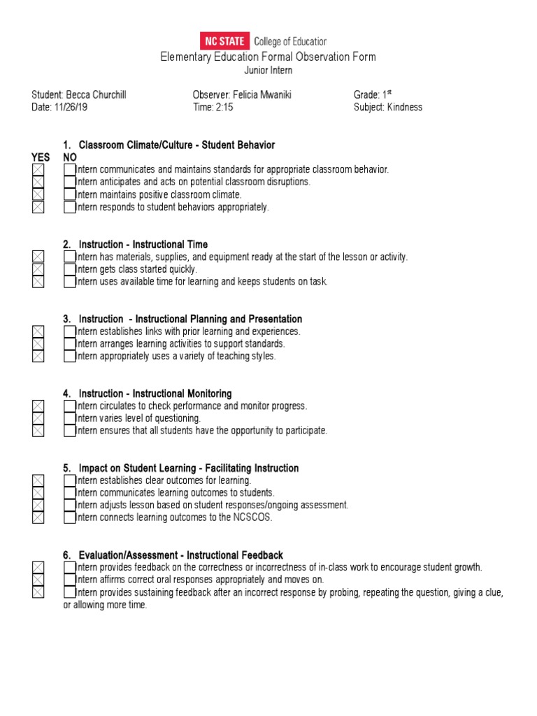 Elm 375 Elm Formal Observation Form | PDF | Educational Assessment ...