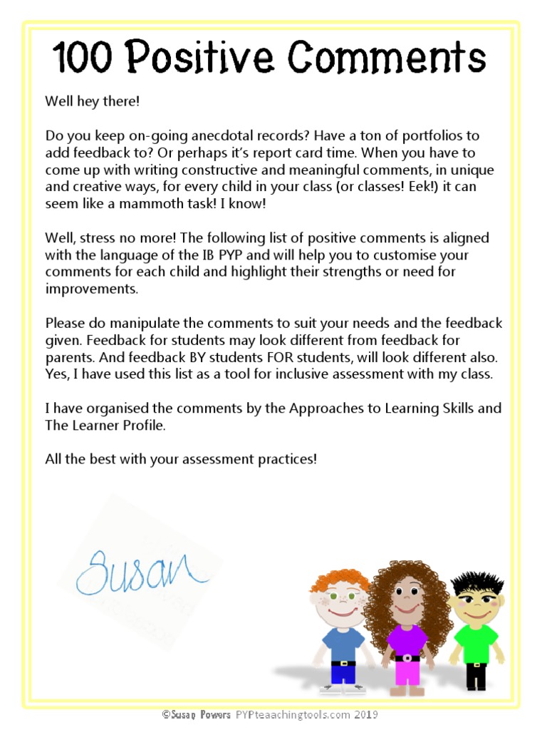 101 Positive Comments For Assesment | PDF | Conversation | Behavioural ...