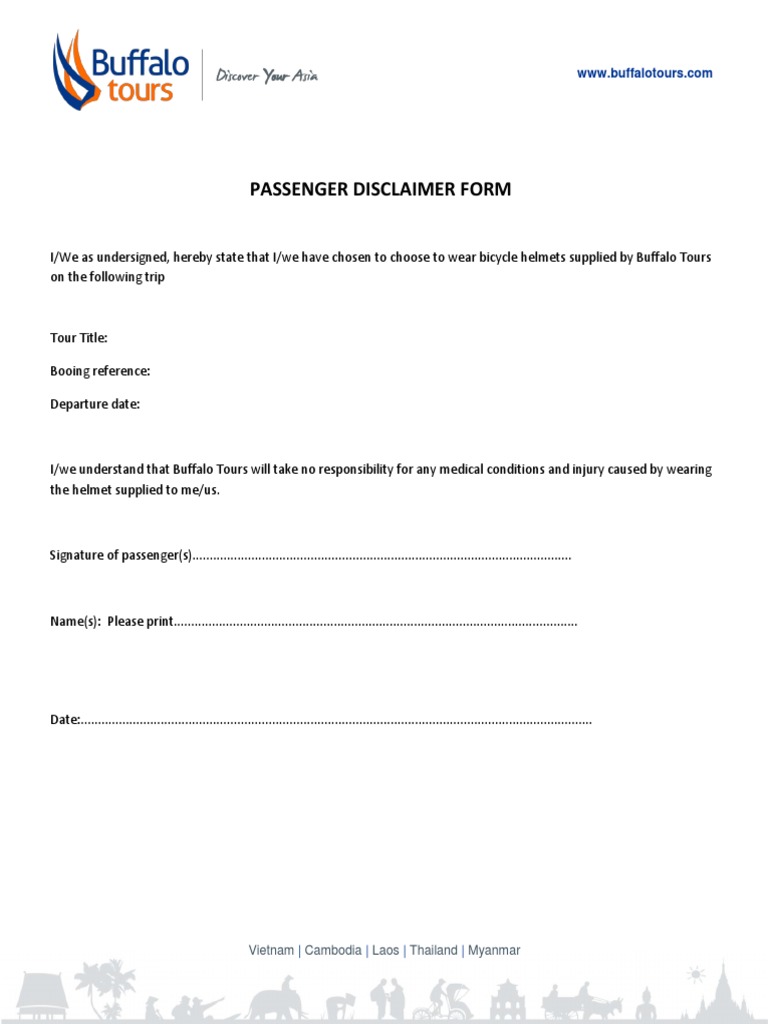 Passenger Disclaimer Form for Buffalo Tours Bicycle Helmet Safety ...