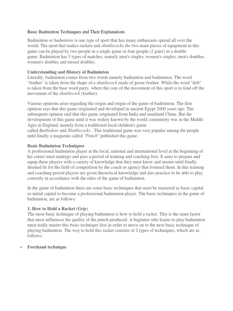 Basic Badminton Techniques and Their Explanations ...