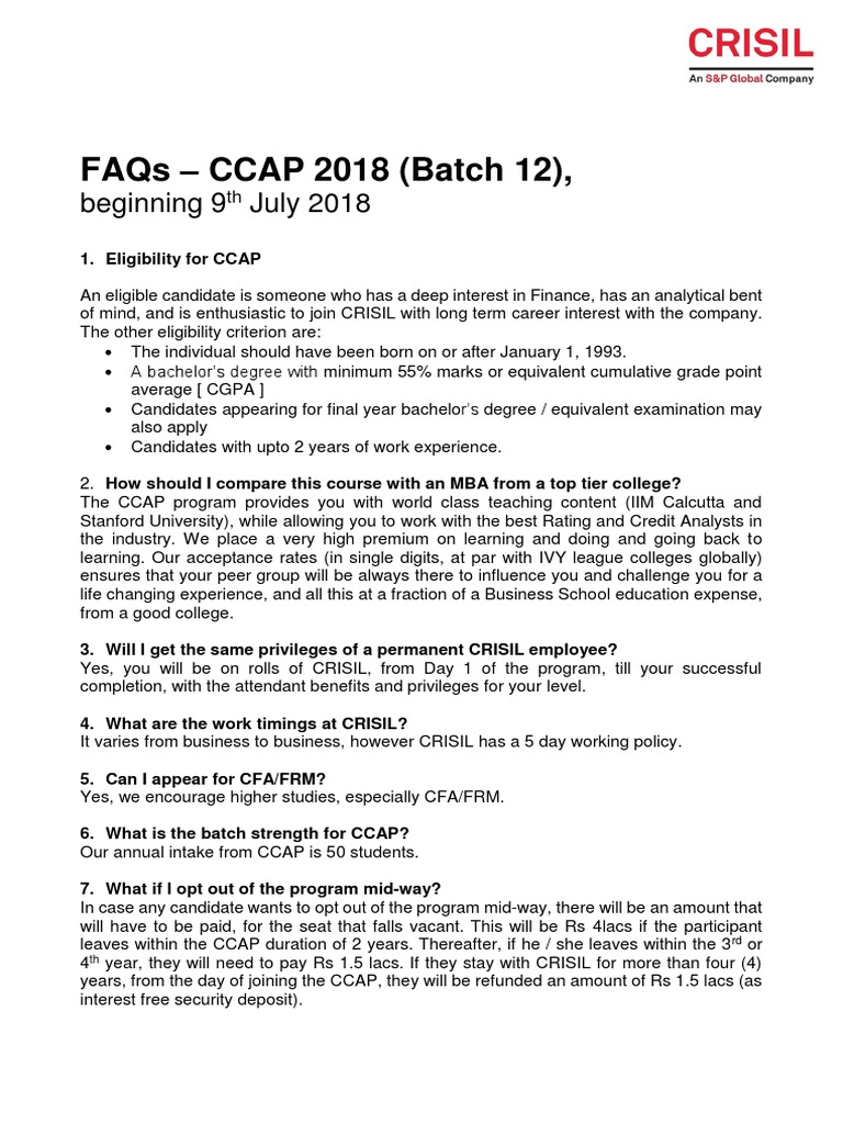CRISIL CCAP Programme Faq | PDF | Postgraduate Education | Test ...