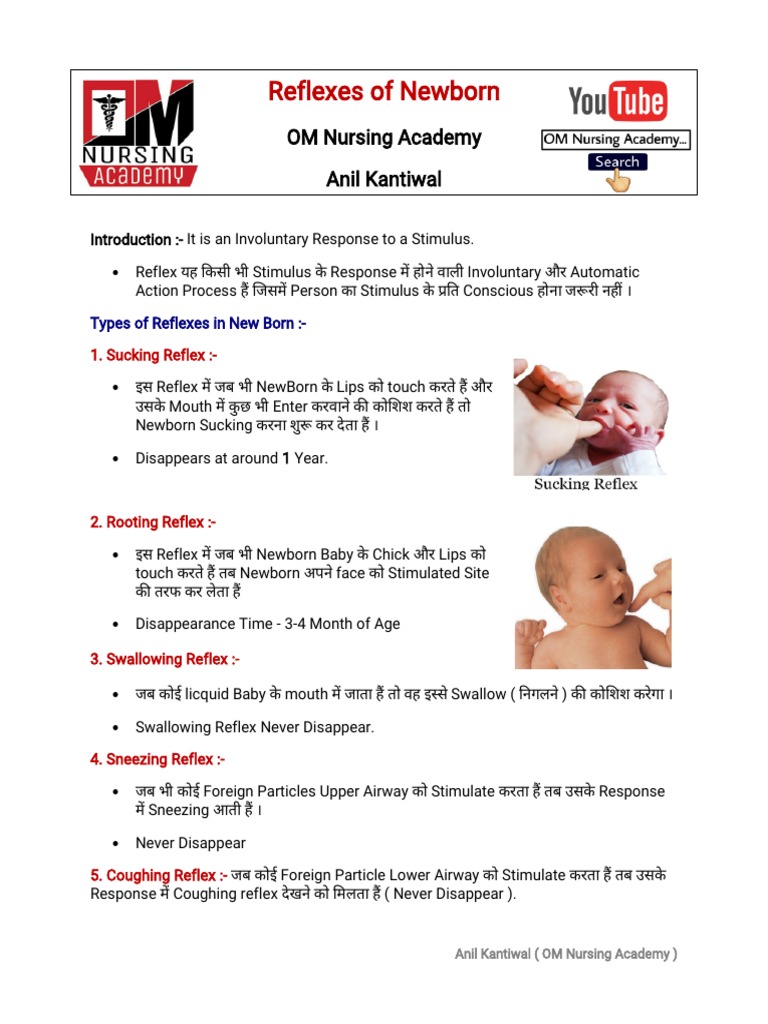 Reflexes of Newborn | PDF