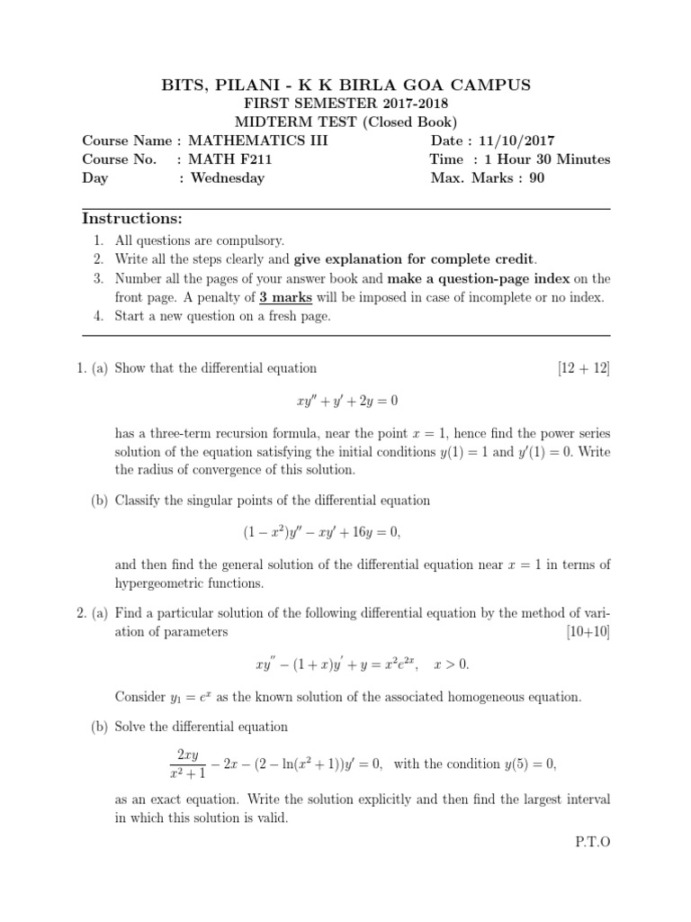Maths Mdsem Bits Pilani | PDF | Differential Equations | Equations