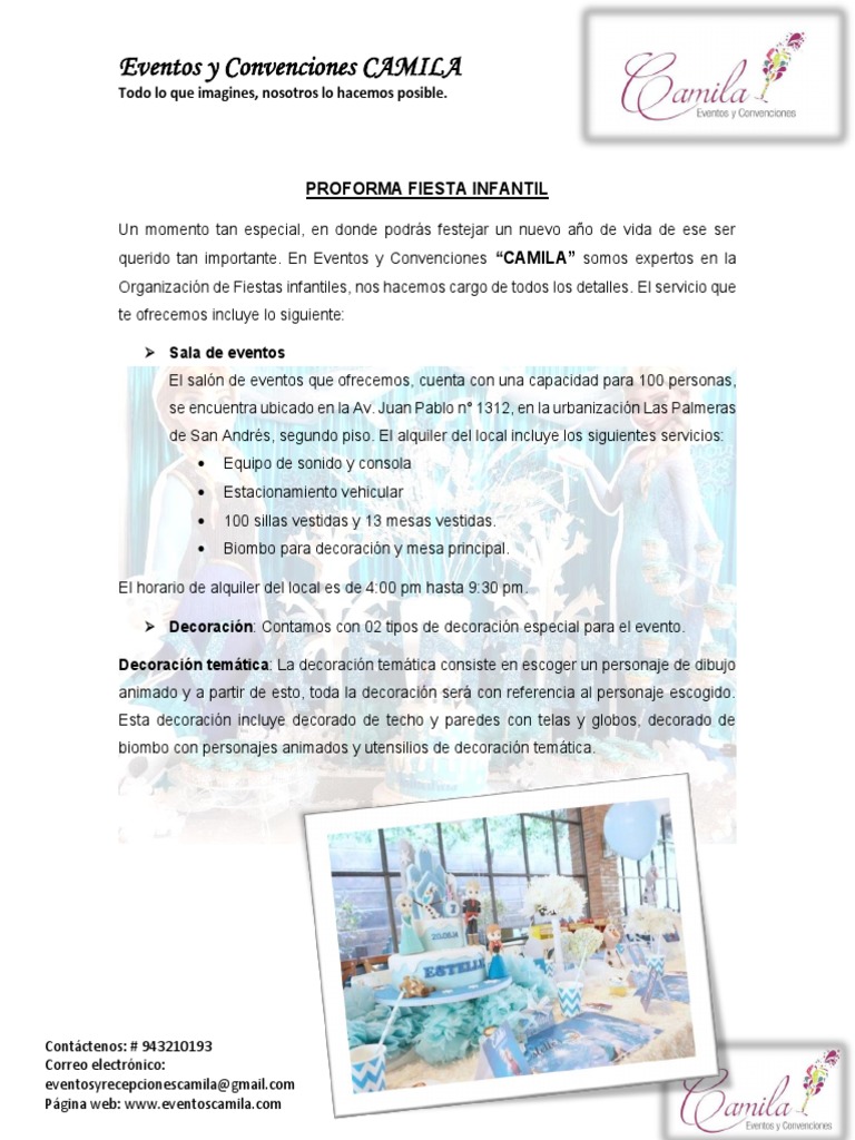 Proforma para Fiestas Infantiles Eventos Camila PDF | PDF | Ocio