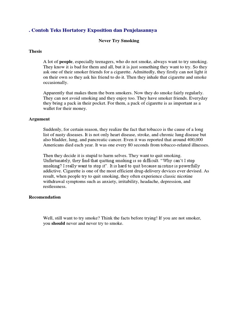Contoh Teks Hortatory Exposition Dan Penjelasannya | PDF | Smoking ...