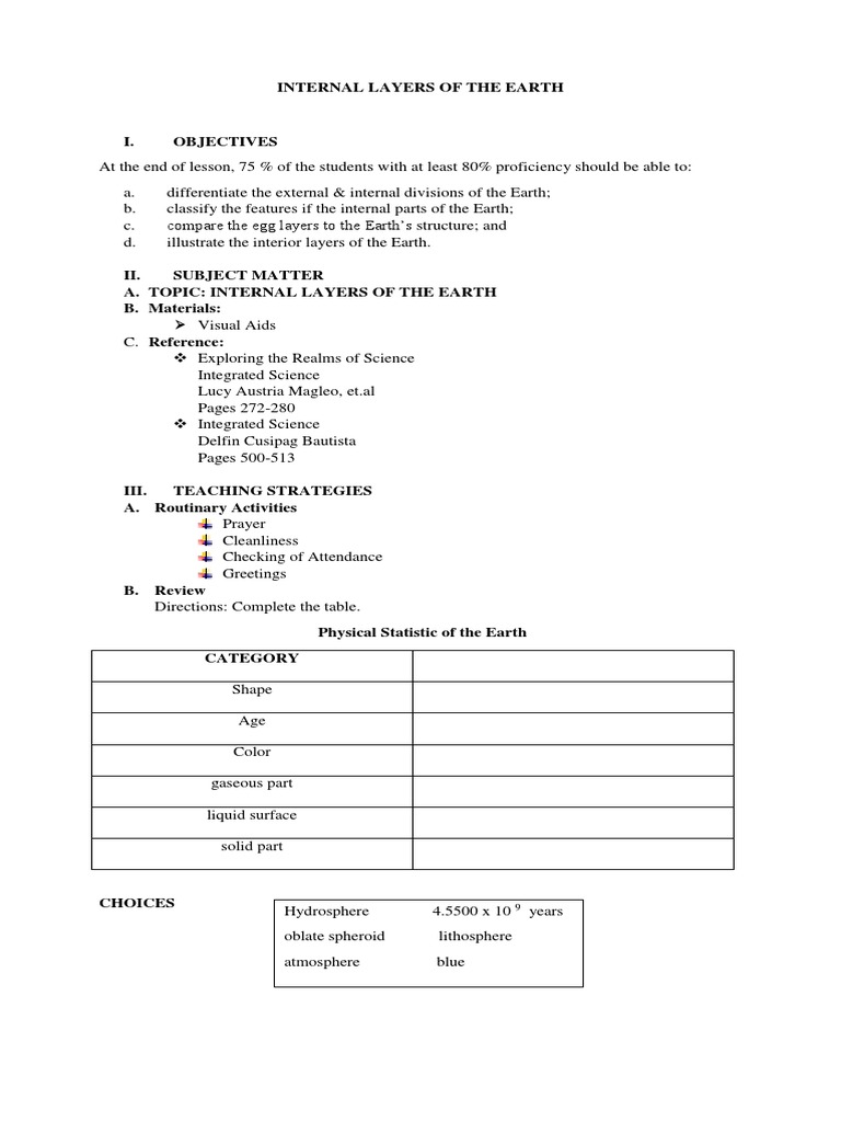 Lesson Plan - Earth | PDF | Crust (Geology) | Mantle (Geology)