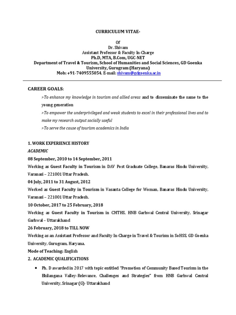 Shivam Resume | PDF | Tourism | Economies