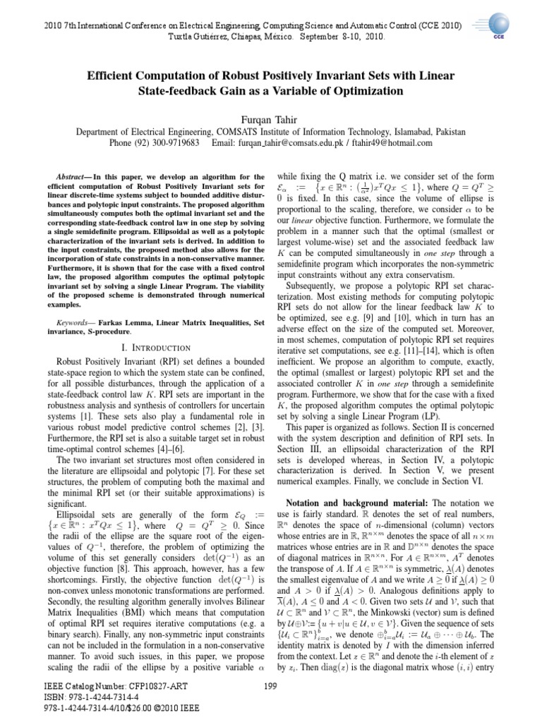 Robust Positively Invariant Sets Efficient Computation Pdf