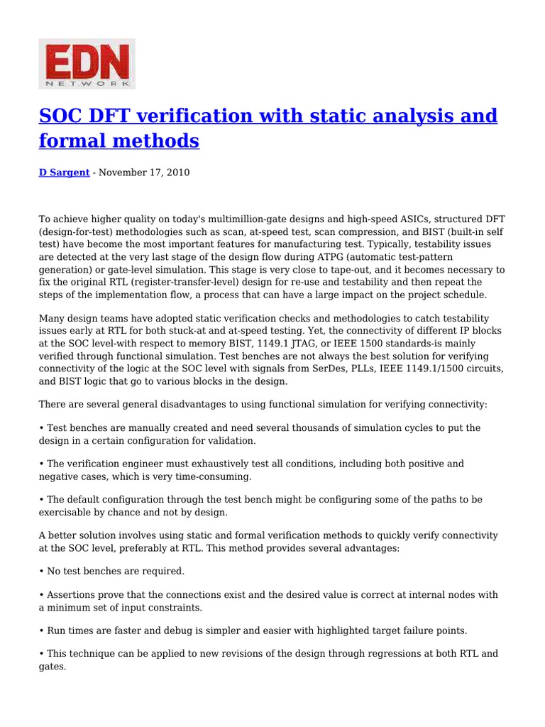 SOC DFT Verification With Static Analysis and Formal Methods PDF | PDF ...