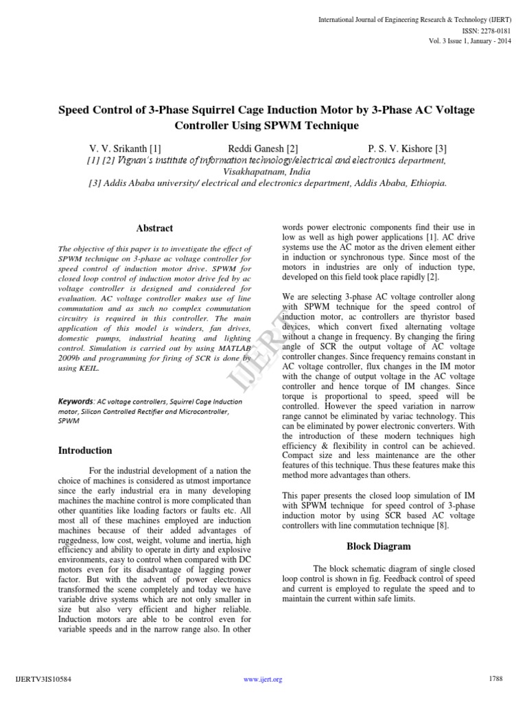 Speed Control of 3 Phase Squirrel Cage Induction Motor by 3 Phase Ac Voltage Controller Using ...