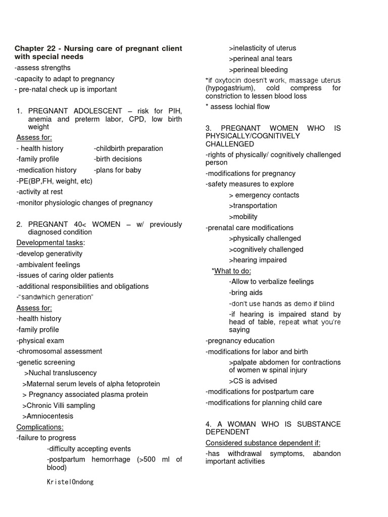 Chapter 22 Maternal Notes | PDF | Pregnancy | Prenatal Development