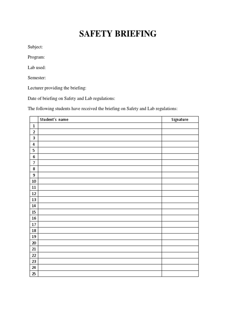 Safety Briefing Signature List | PDF