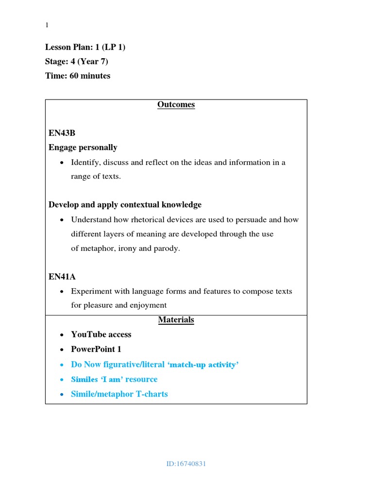 A1 Completed Lesson Plans | PDF | Metaphor | Educational Technology