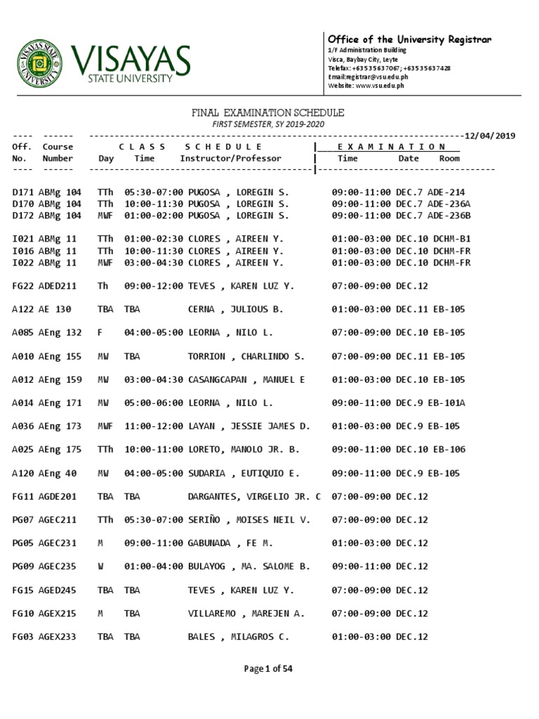 FINAL Exam Schedule For 1st Semester SY 2019-2020 | PDF | Fax ...