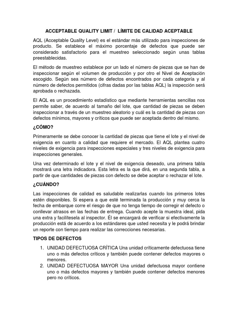 Acceptable Quality Limit | PDF | Muestreo (Estadísticas) | Science