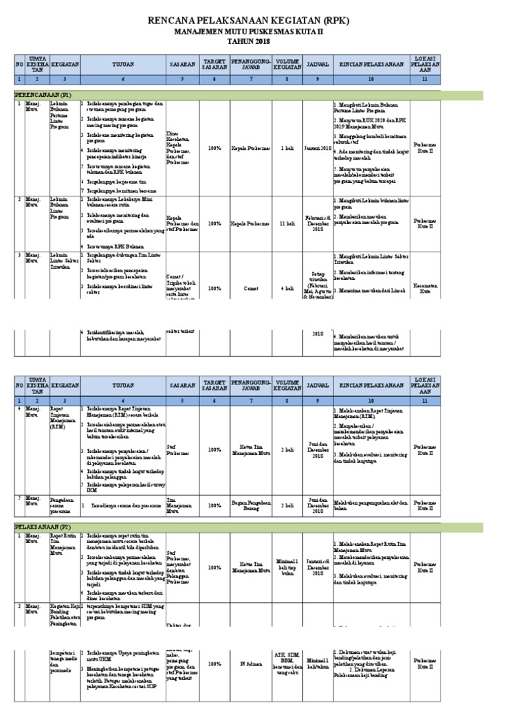 RPK Manajemen Mutu Puskesmas Kuta Ii | PDF