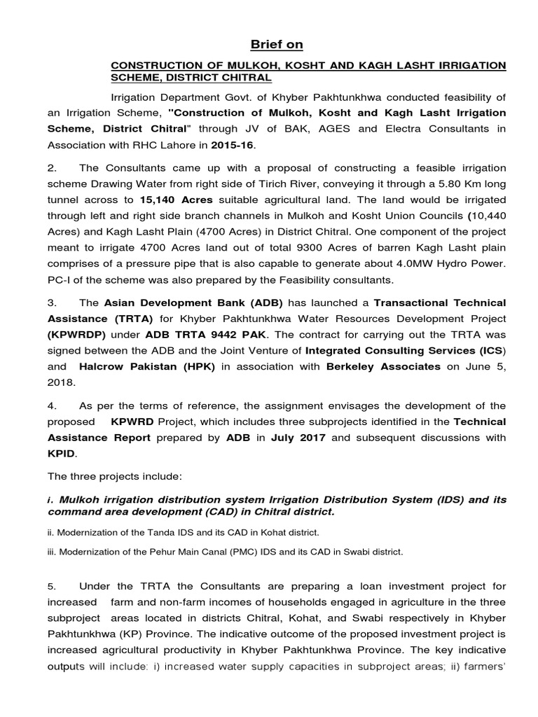 Mulkoh-Kosht-Kagh Irrigation Scheme Overview | PDF | Water Management ...