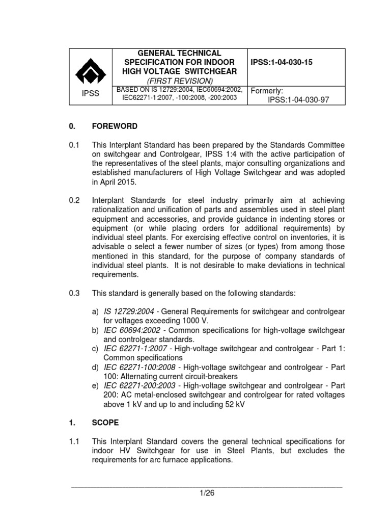 Switchgear Specification For High Voltage Switchgears CT PT Breaker ...