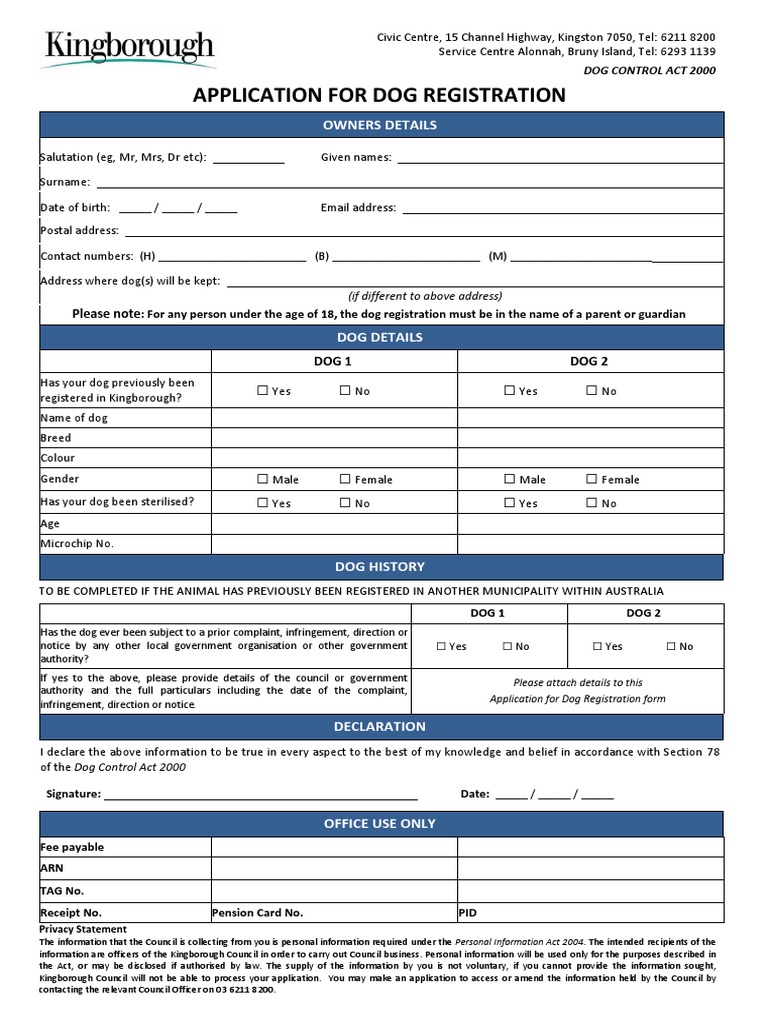 Application For Dog Registration | Download Free PDF | Obedience ...