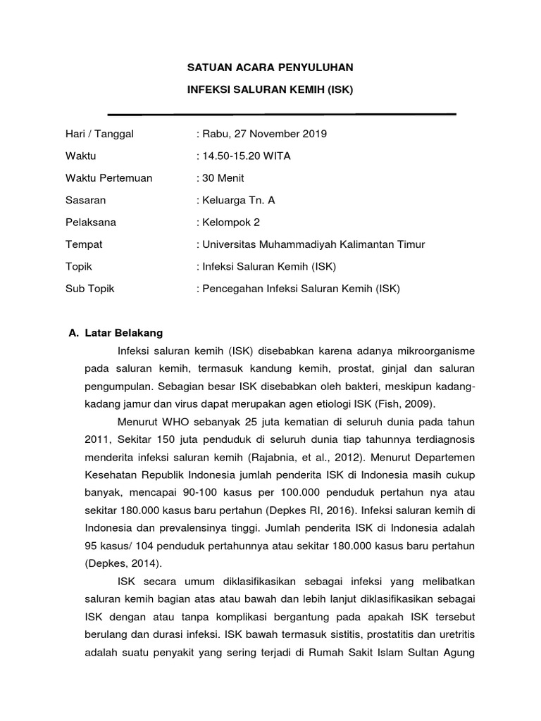 Satuan Acara Penyuluhan (Sap) Isk | PDF