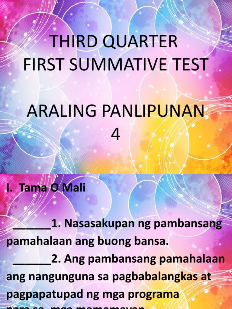 Powerpoint First Summative 3RD Quarter Araling Panlipunan | PDF