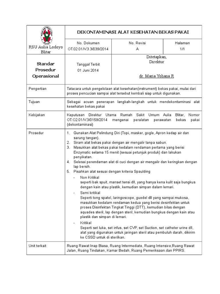 39-Sop Pemrosesan Alat Bekas Pakai Aur | PDF