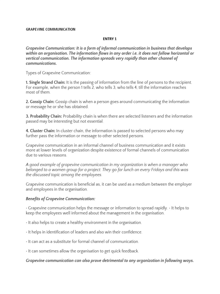 Types of Grapevine Communication Explained | PDF | Communication ...