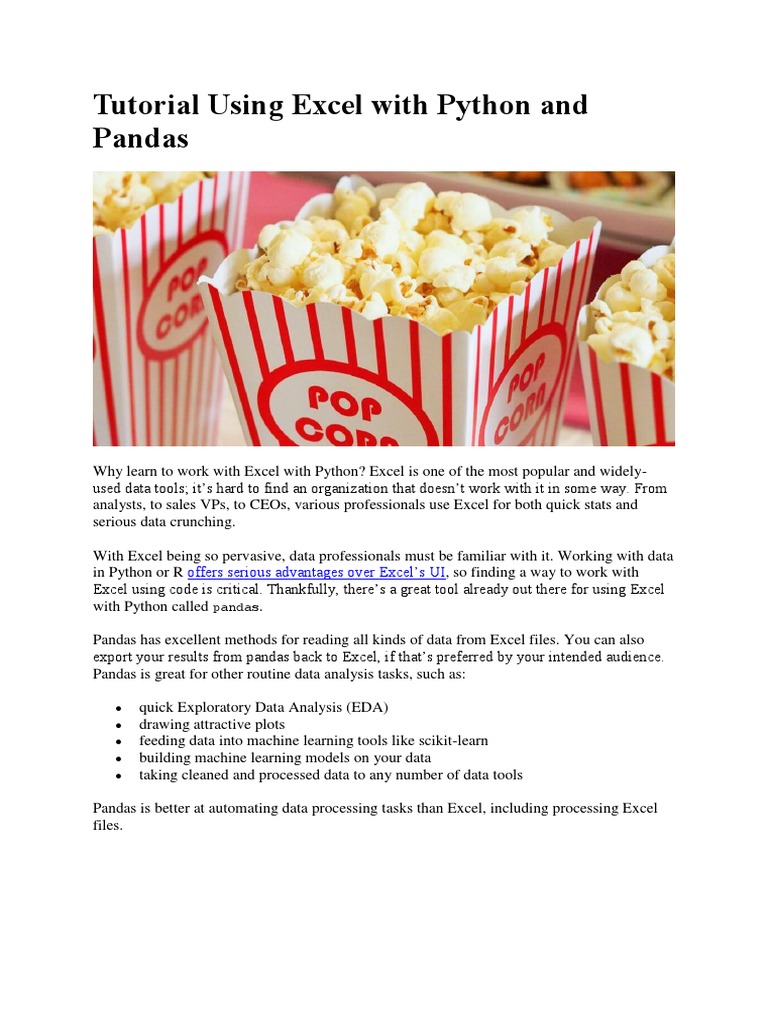 Tutorial Using Excel With Python And Pandas Pdf Microsoft Excel Python Programming Language