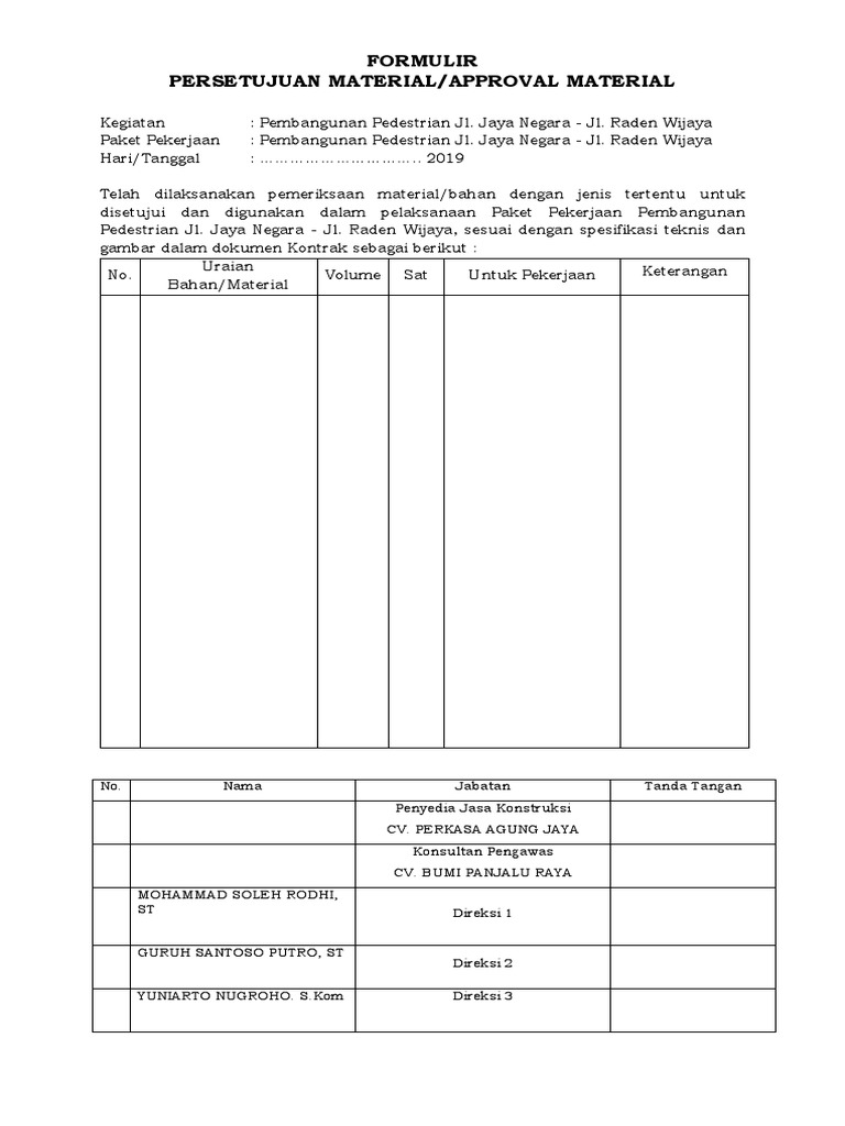Formulir Approval Material | PDF