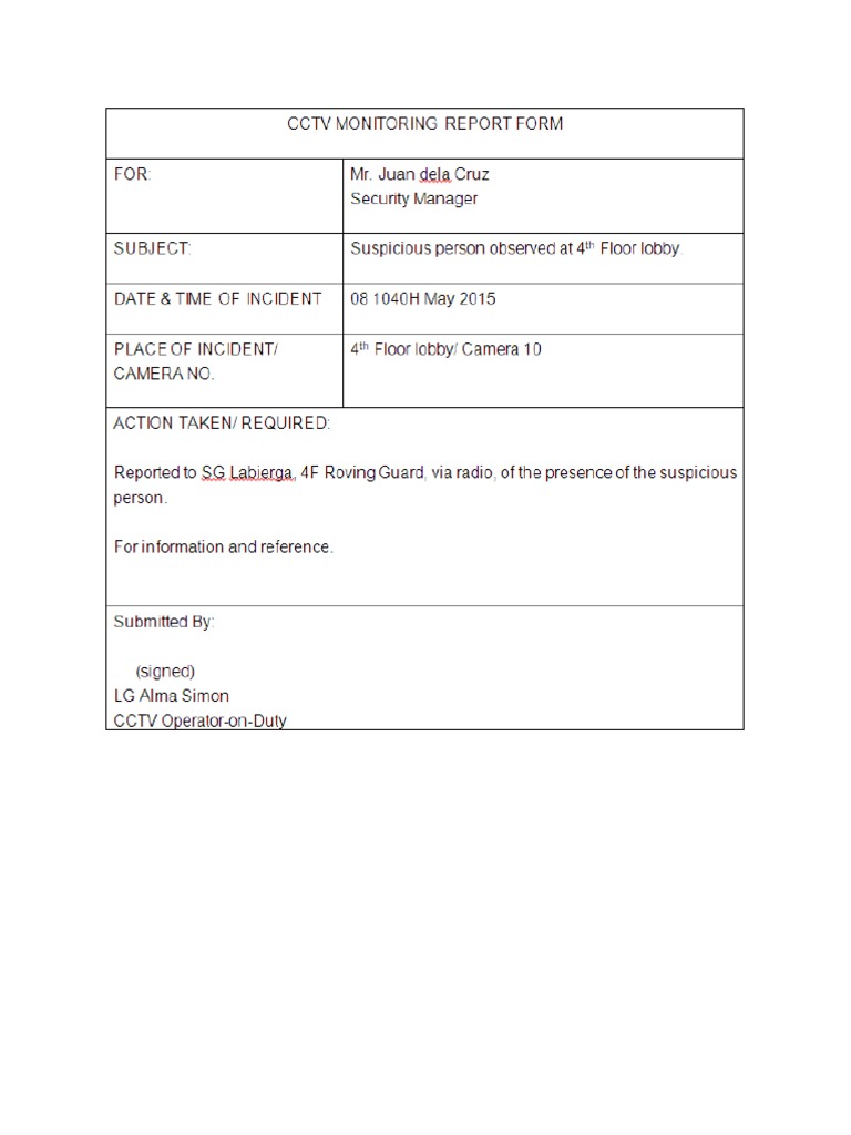 CCTV Monitoring Report Form | PDF