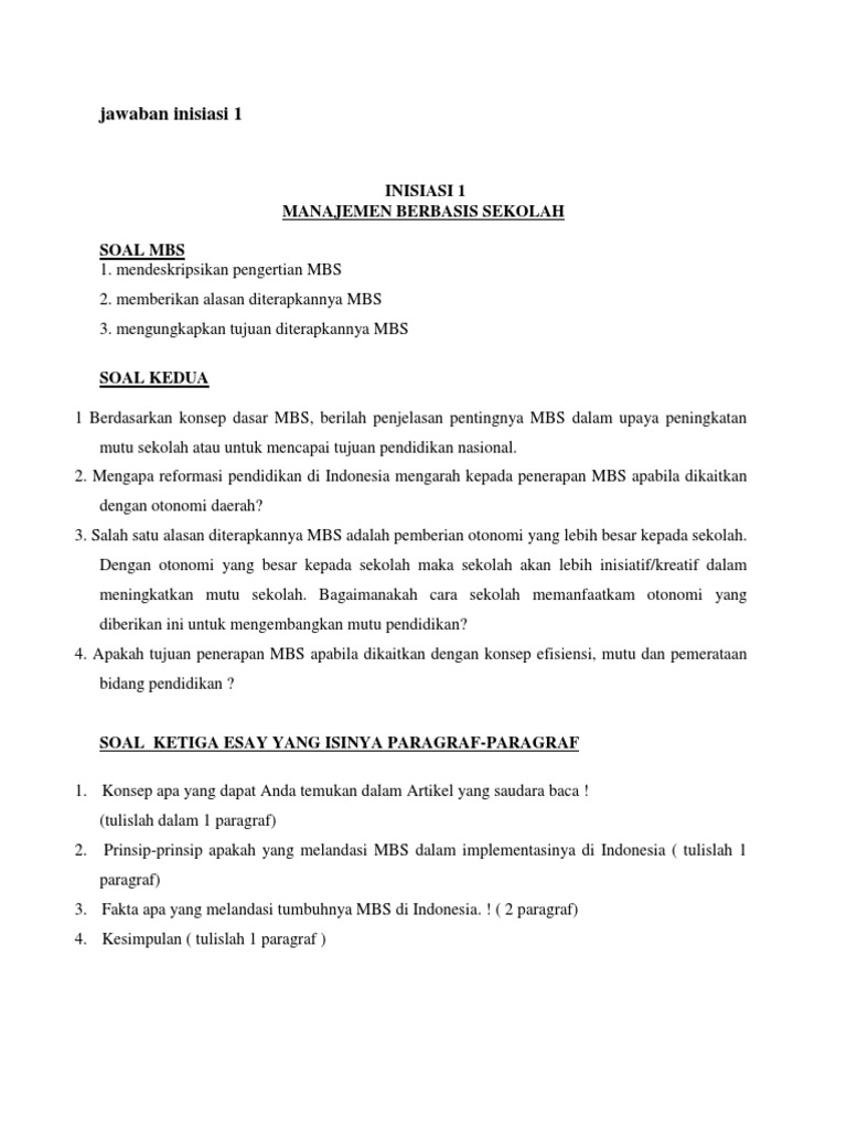 Jawaban Inisiasi 1 MBS | PDF