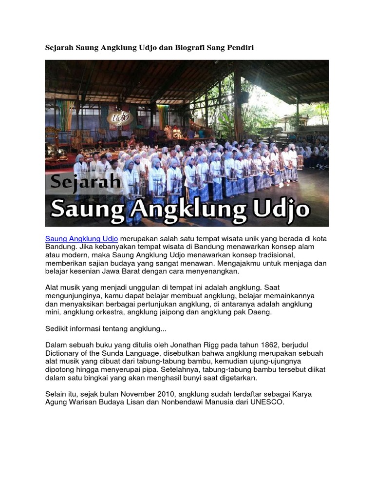 Sejarah Saung Angklung Udjo Dan Biografi Sang Pendiri | PDF