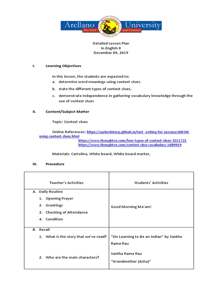 Context Clues Lesson Plan | PDF | Bracket