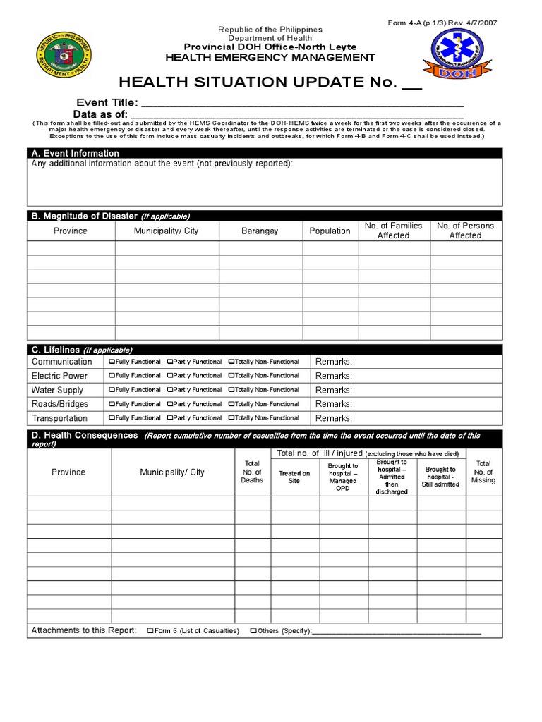Form 4 A Health Situation Update | PDF | Water Supply | Public Health