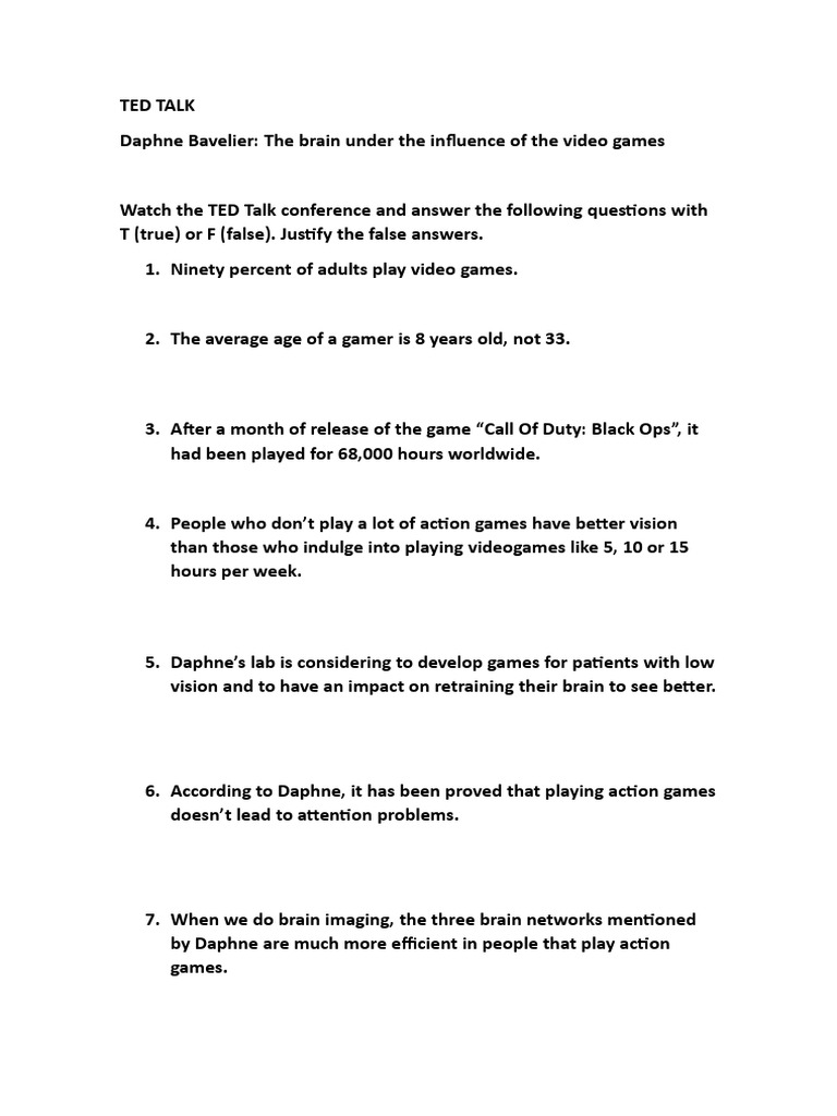 Brain Impact of Video Games: TED Talk | PDF | Video Games ...