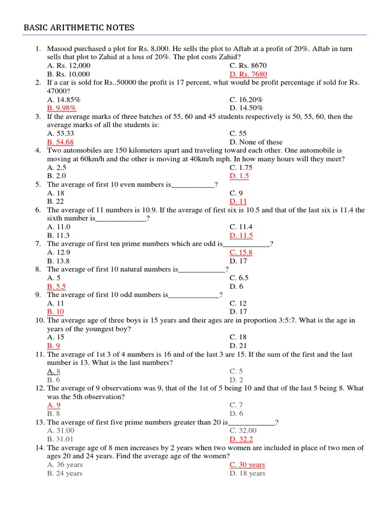 Basic Arithmetic Notes | PDF | Teaching Mathematics