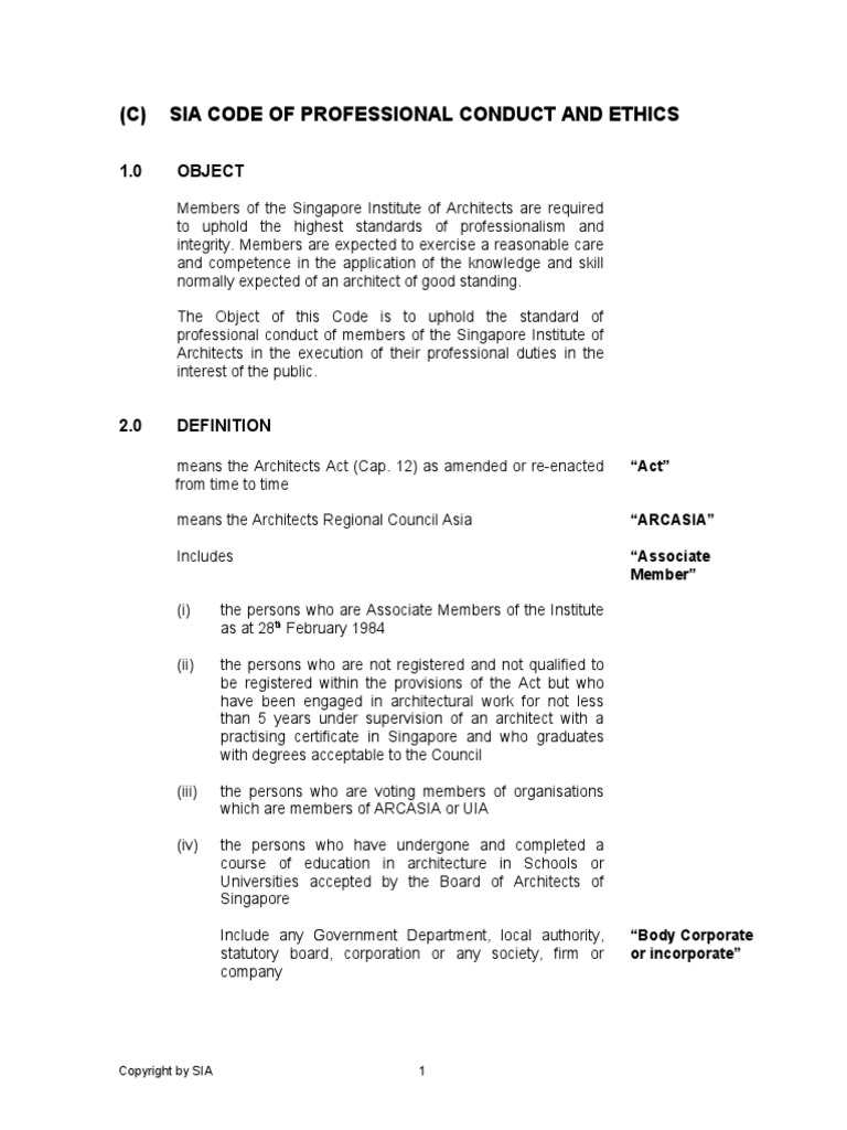 Sia Code of Conduct and Ethics 201008 | PDF | Architect | Virtue
