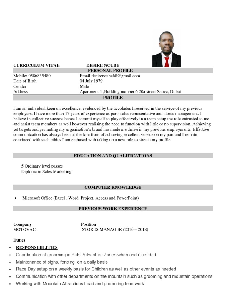 Desire Ncube CV Stores | PDF | Business