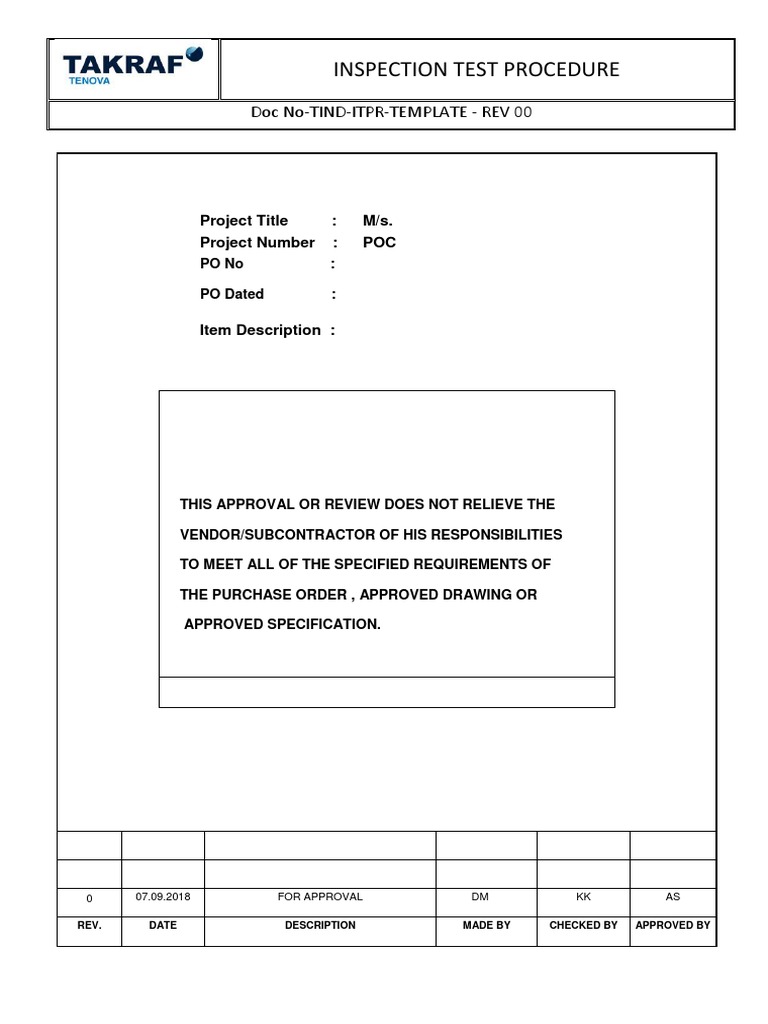 Inspection Test Procedure Model | PDF | Quality Assurance | Welding