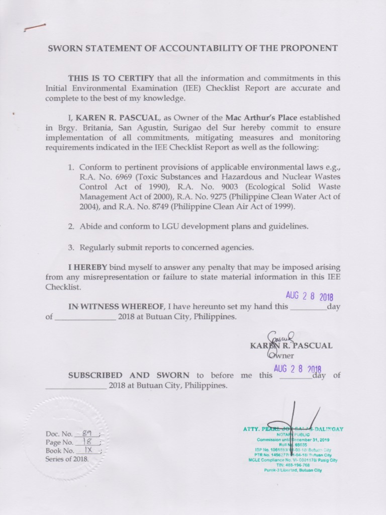 A3a IEE Checklist Sworn Statement