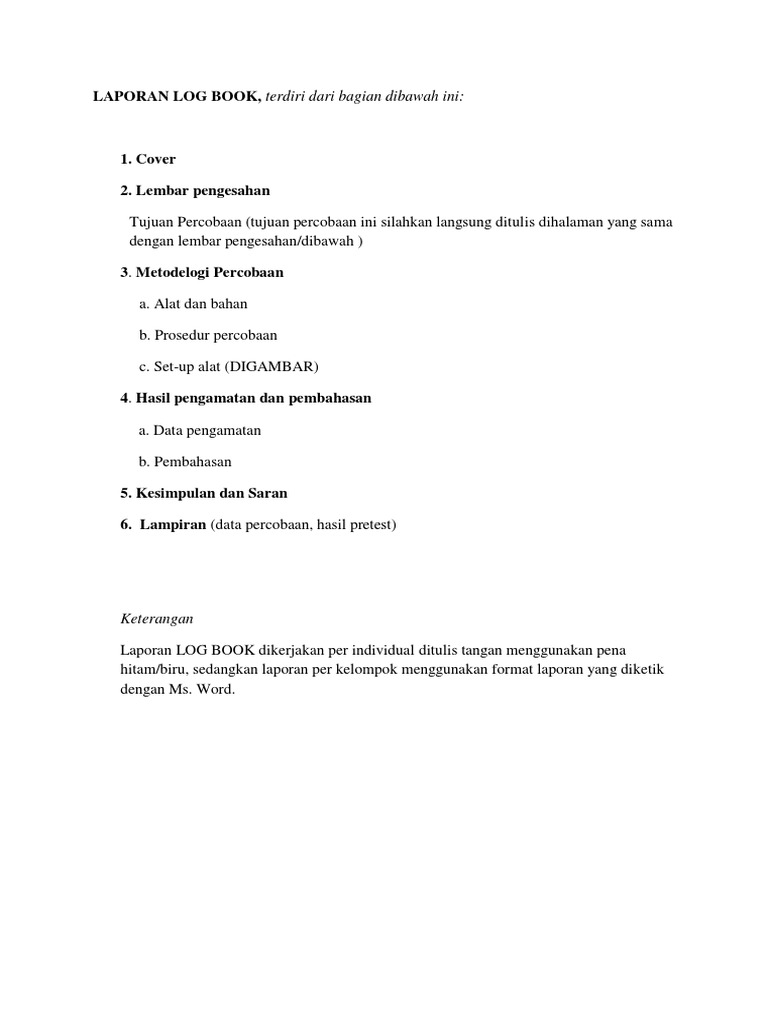 Format Penulisan Laporan Log Book PDF | PDF