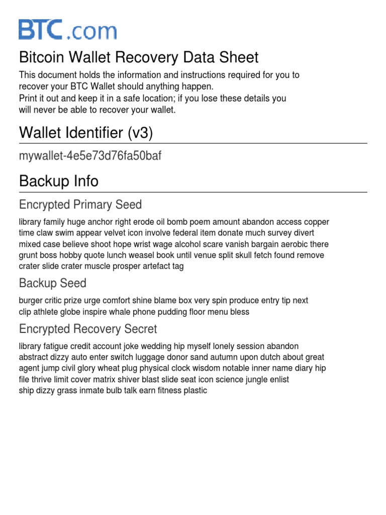 Bitcoin Wallet Recovery Backup Sheet - Mywallet-4e5e73d76fa50baf PDF | PDF Bitcoin Wallet Recovery Backup Sheet - Mywallet-4e5e73d76fa50baf PDF | PDF