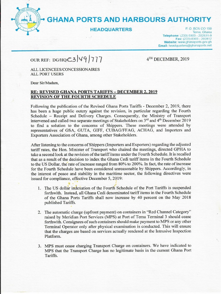 Revised Ghana Ports Tariffs | PDF