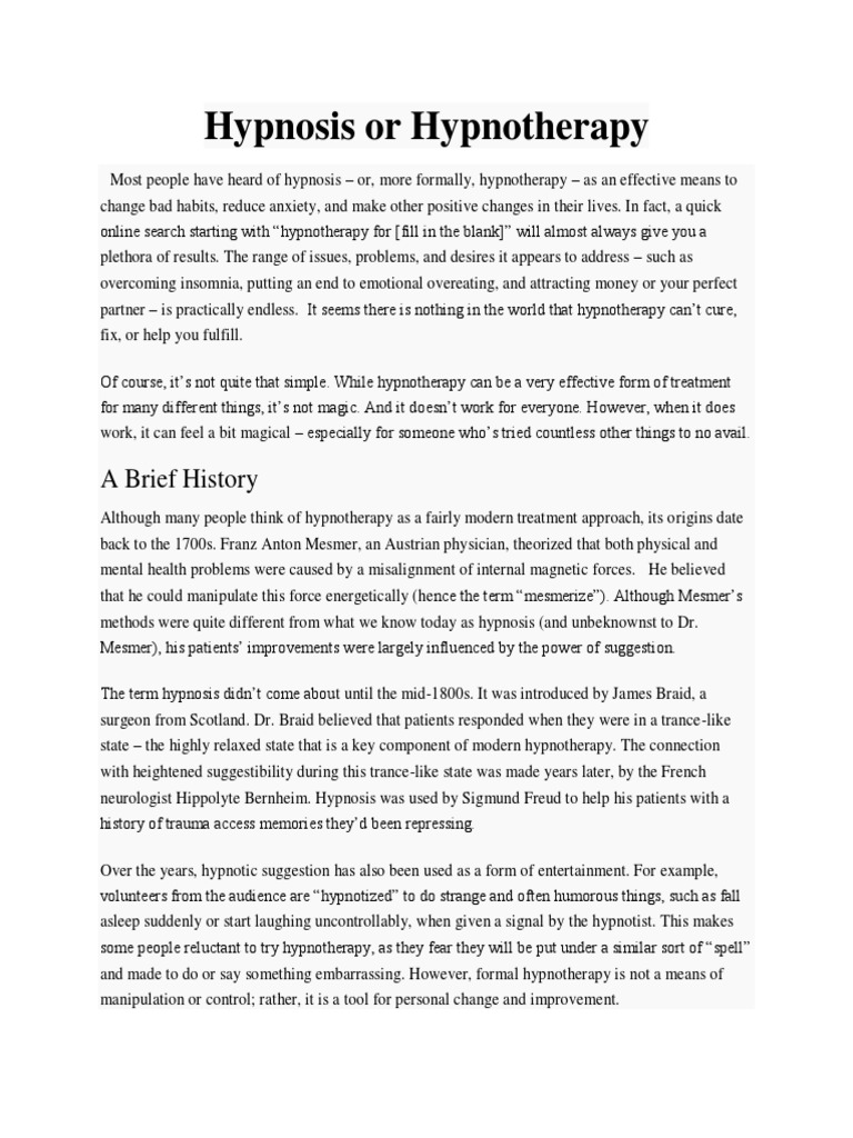 Hypnosis or Hypnotherapy | PDF | Hypnotherapy | Hypnosis