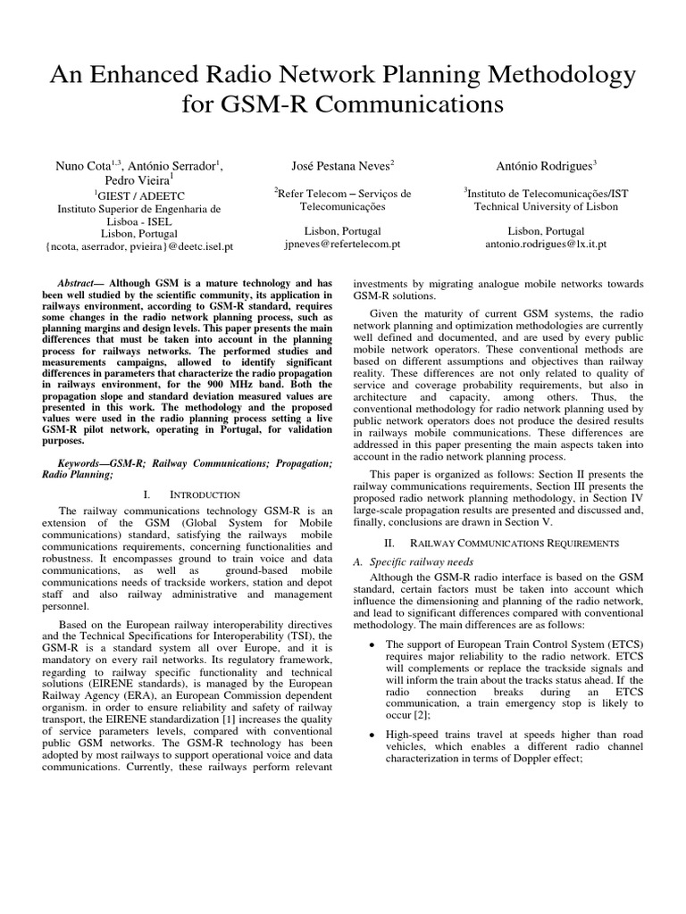 An Enhanced Radio Network Planning Methodology For GSM-R Communications ...