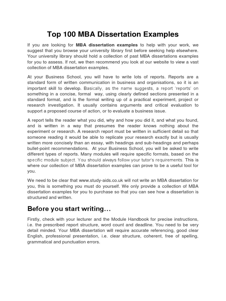 Top 100 MBA Dissertation Examples PDF | PDF | Strategic Management ...